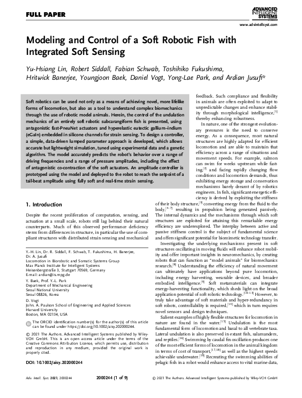 (PDF) Modeling and Control of a Soft Robotic Fish with Integrated Soft ...