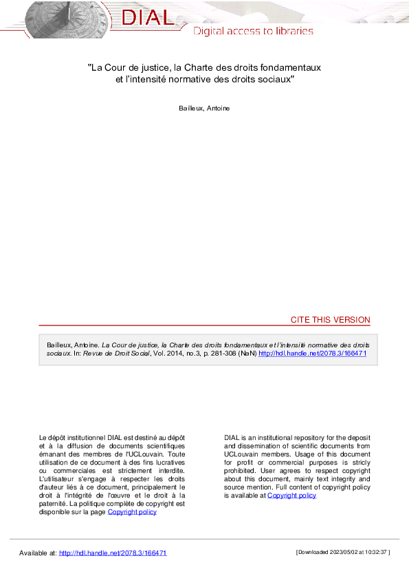 (PDF) La Cour de justice, la Charte des droits fondamentaux et l ...