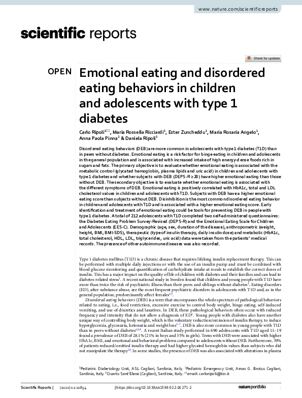 (PDF) Emotional eating and disordered eating behaviors in children and ...
