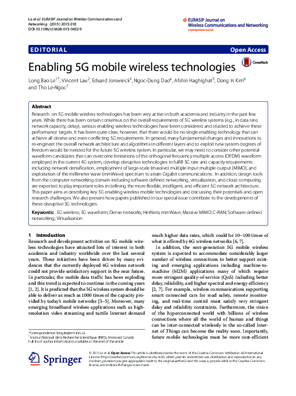 (PDF) Enabling 5G mobile wireless technologies