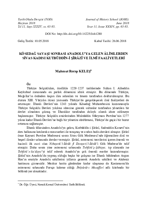 (PDF) Kösedağ Savaşi Sonrasi Anadoluya Gelen Âli̇mlerden Si̇vas Kadisi ...