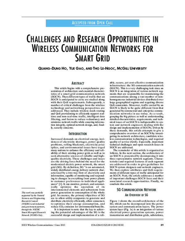 (PDF) Challenges and research opportunities in wireless communication networks for smart grid ...