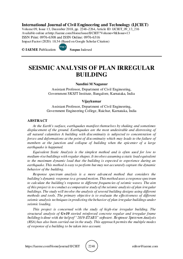 (PDF) SEISMIC ANALYSIS OF PLAN IRREGULAR BUILDING