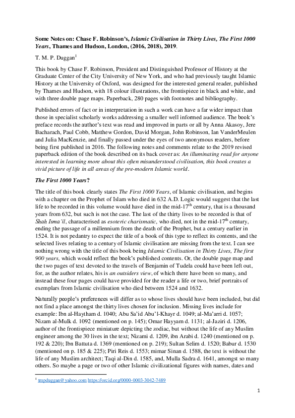(PDF) Some Notes on: Chase F. Robinson’s, Islamic Civilisation in ...