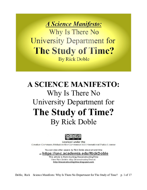 (PDF) A SCIENCE MANIFESTO: Why Is There No University Department for ...