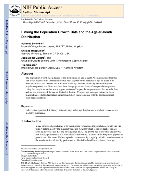 (PDF) Linking the population growth rate and the age-at-death distribution
