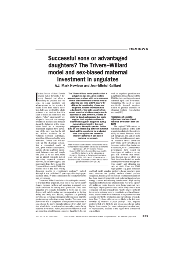 (PDF) Successful sons or advantaged daughters? The Trivers–Willard ...