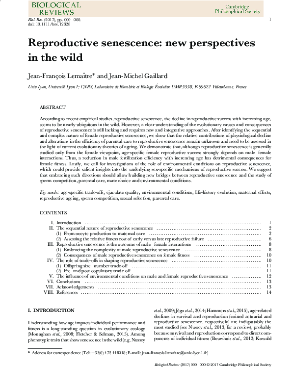 (PDF) Reproductive senescence: new perspectives in the wild