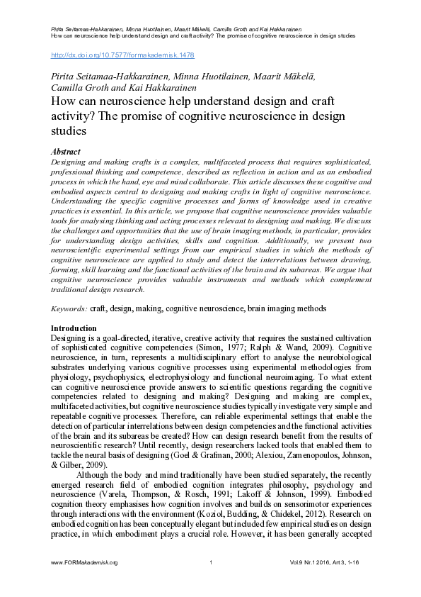(PDF) How can neuroscience help understand design and craft activity ...