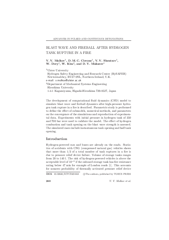 (PDF) Blast Wave and Fireball After Hydrogen Tank Rupture in a Fire