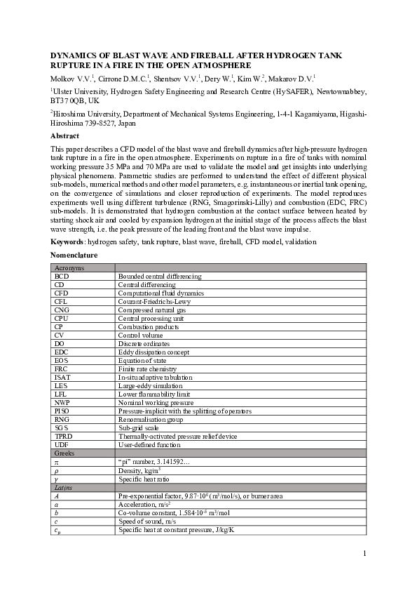 (PDF) Dynamics of blast wave and fireball after hydrogen tank rupture ...