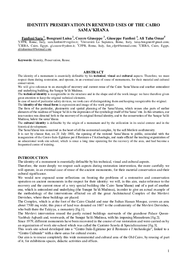 (PDF) IDENTITY PRESERVATION IN RENEWED USES OF THE CAIRO SAMA'KHANA