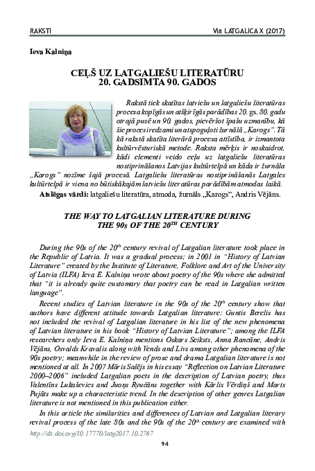 (PDF) THE WAY TO LATGALIAN LITERATURE DURING THE 90s OF THE 20TH CENTURY