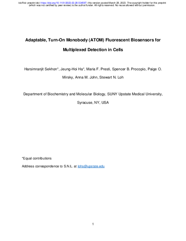 (PDF) Adaptable, Turn-On Monobody (ATOM) Fluorescent Biosensors for ...