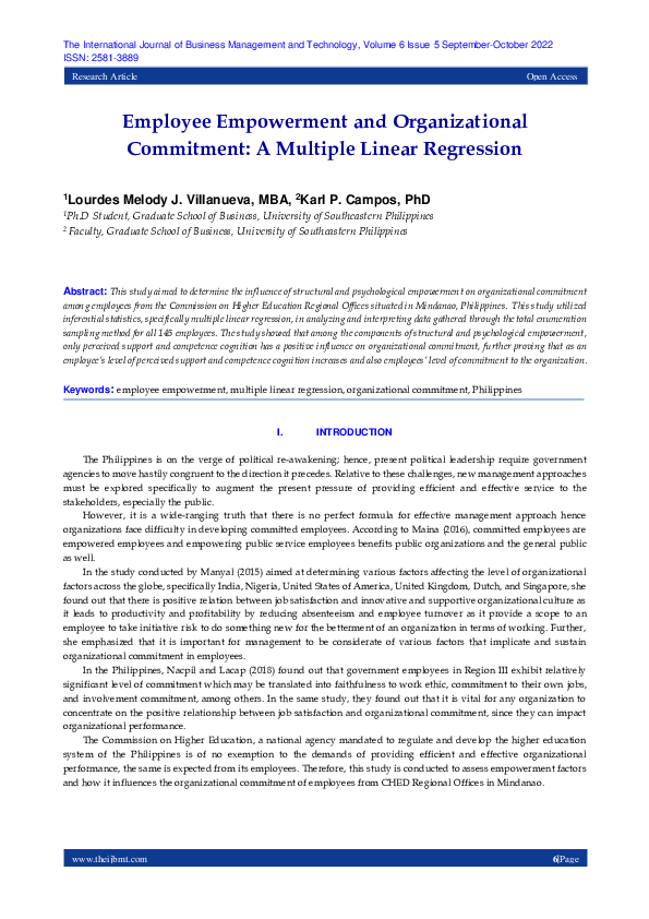 (PDF) Employee Empowerment and Organizational Commitment: A Multiple ...
