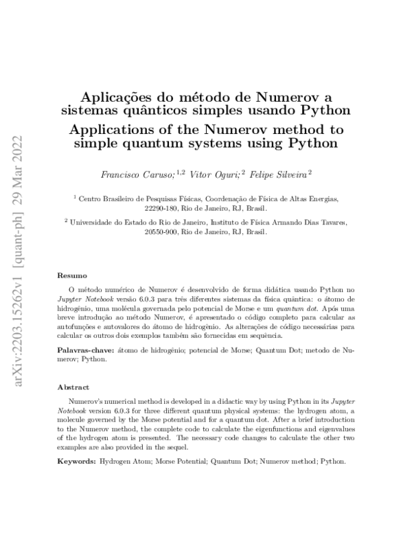 (PDF) Applications of the Numerov method to simple quantum systems ...