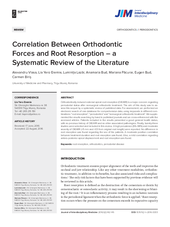Pdf Correlation Between Orthodontic Forces And Root Resorption A