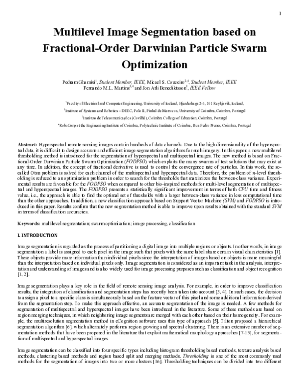 (PDF) Multilevel Image Segmentation Based on Fractional-Order Darwinian Particle Swarm Optimization