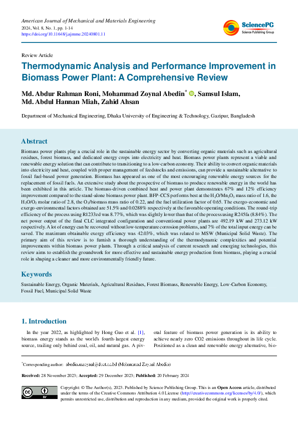 Pdf Thermodynamic Analysis And Performance Improvement In Biomass Power Plant A Comprehensive