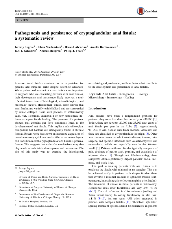 (PDF) Pathogenesis and persistence of cryptoglandular anal fistula: a ...