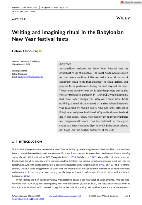 (PDF) 2024 Writing and Imagining Ritual in the Babylonian New Year ...