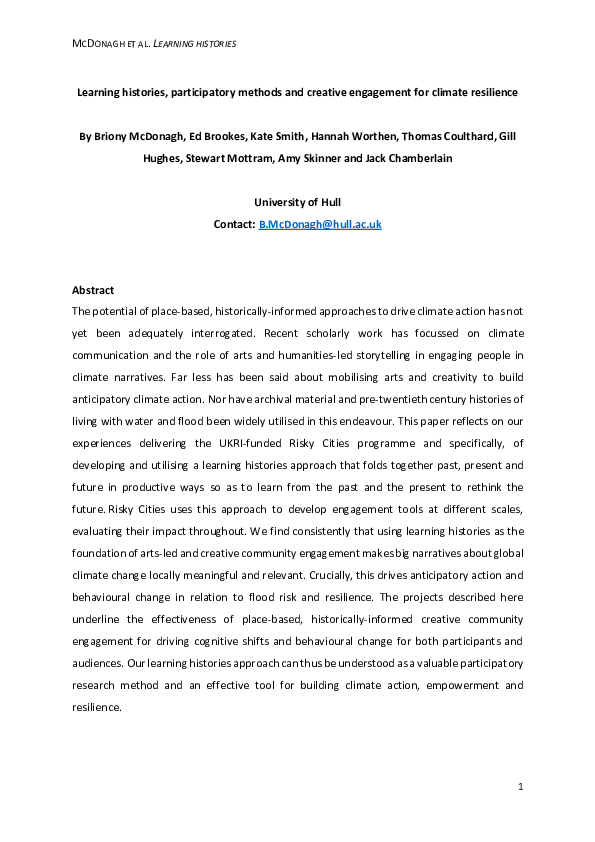 (PDF) Learning histories, participatory methods and creative engagement for climate resilience
