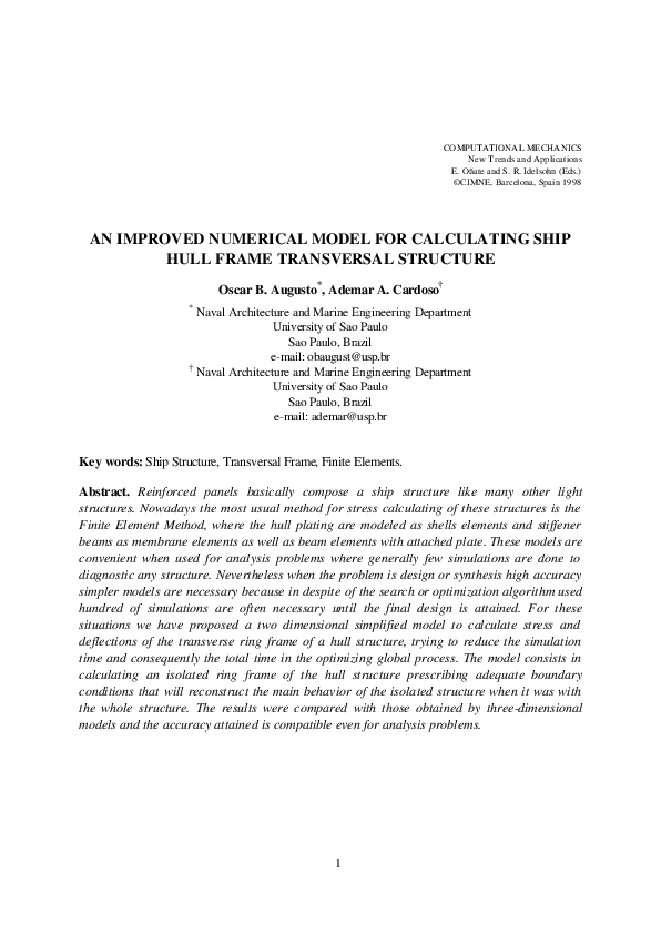 (PDF) An Improved Numerical Model For Calculating Ship Hull Frame ...