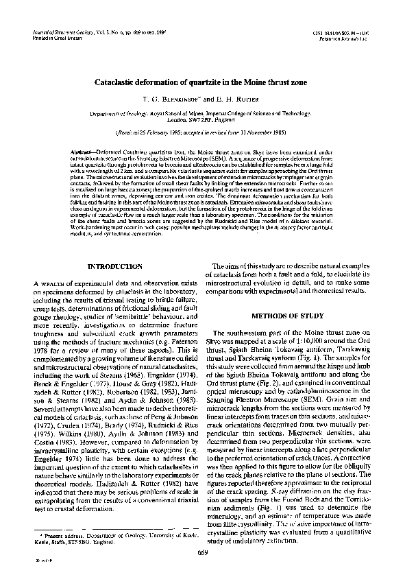 (PDF) Cataclastic deformation of quartzite in the moine thrust zone