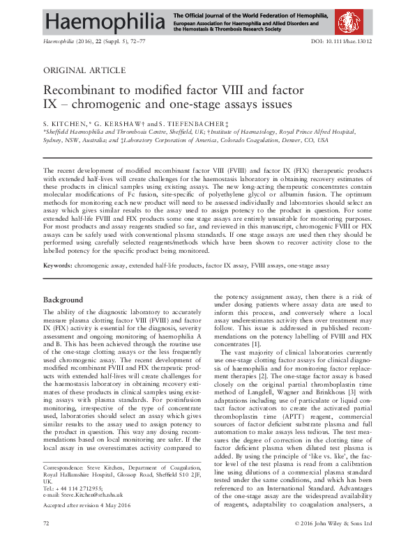 (PDF) Recombinant to modified factor VIII and factor IX - chromogenic ...