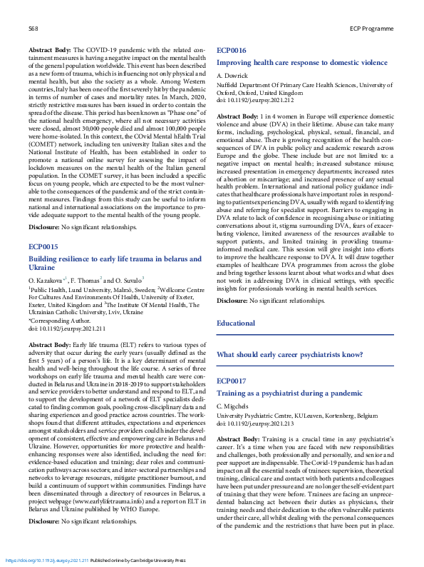 (PDF) Building resilience to early life trauma in belarus and Ukraine | Orest Suvalo - Academia.edu