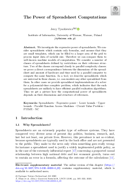 (PDF) The Power of Spreadsheet Computations