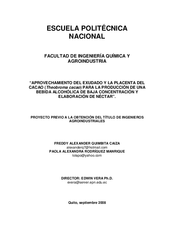 (PDF) Aprovechamiento del exudado y la placenta del cacao (Theobroma ...
