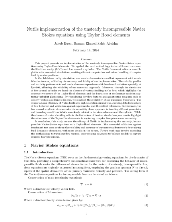 (PDF) Nutils implementation of the unsteady incompressible Navier Stokes equations using Taylor ...