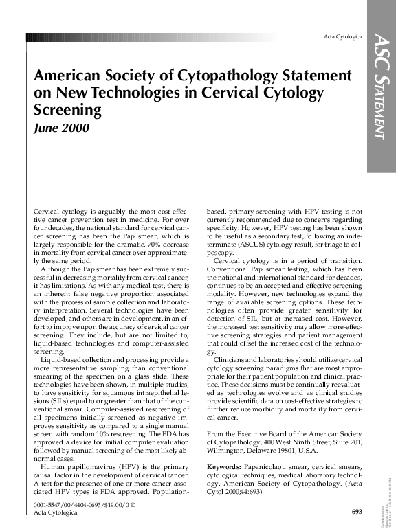(PDF) American Society of Cytopathology Statement on New Technologies ...