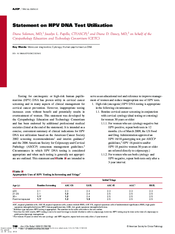 (PDF) Statement on HPV DNA Test Utilization