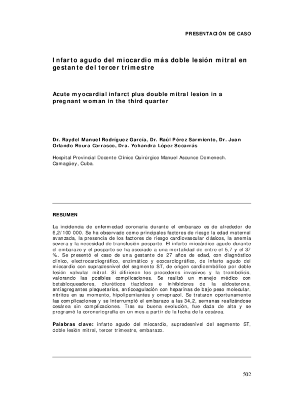 (PDF) Infarto agudo del miocardio más doble lesión mitral en gestante ...