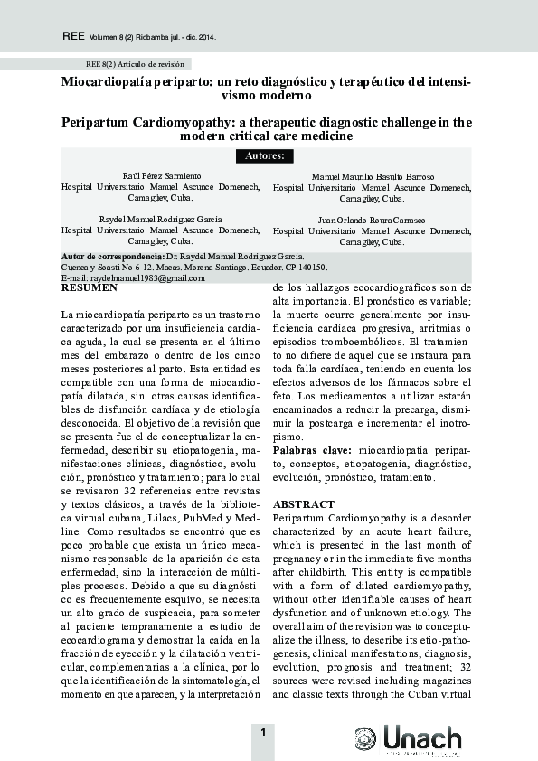 (PDF) Miocardiopatía periparto: un reto diagnóstico y terapéutico del ...