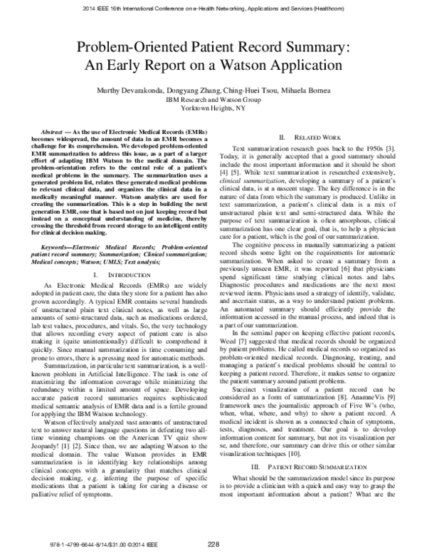 (PDF) Problem-oriented patient record summary: An early report on a ...