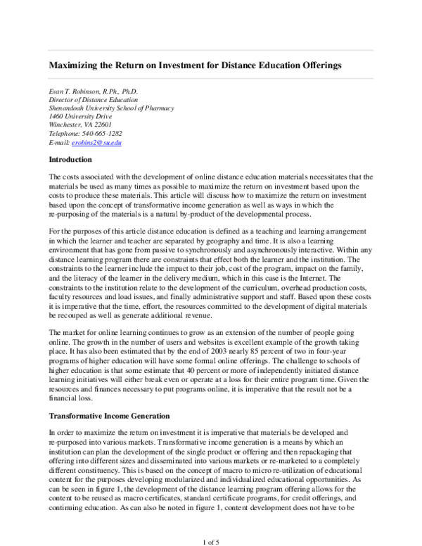 (PDF) Maximizing the Return on Investment for Distance Education Offerings