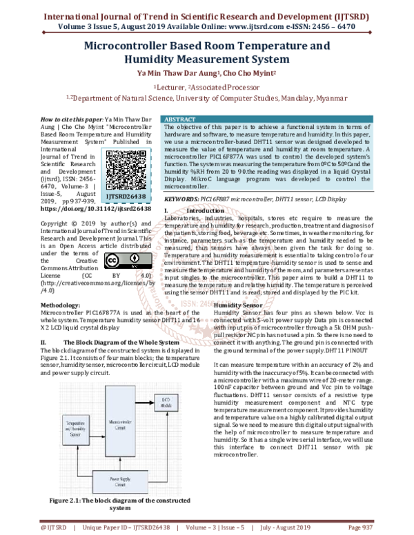 Pdf Microcontroller Based Room Temperature And Humidity Measurement System
