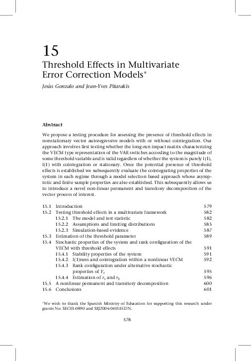 (PDF) Threshold effects In multivariate error correction models