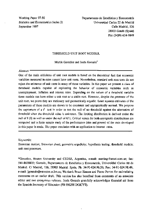 (PDF) Threshold unit root models