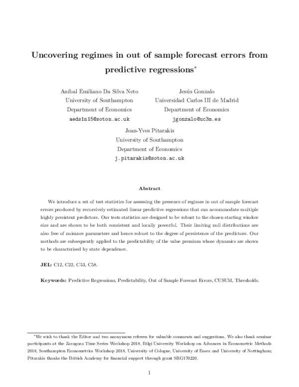 (PDF) Uncovering regimes in out of sample forecast errors