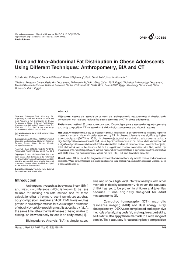 (PDF) Total and Intra-Abdominal Fat Distribution in Obese Adolescents ...