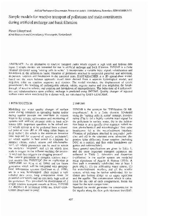 (PDF) Simple models for reactive transport of pollutants and main ...