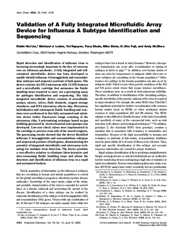 (PDF) Validation of A Fully Integrated Microfluidic Array Device for Influenza A Subtype ...