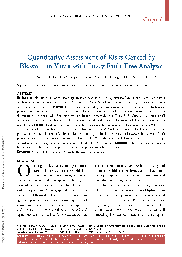 (PDF) Quantitative Assessment of Risks Caused by Blowout in Yaran with Fuzzy Fault Tree Analysis ...