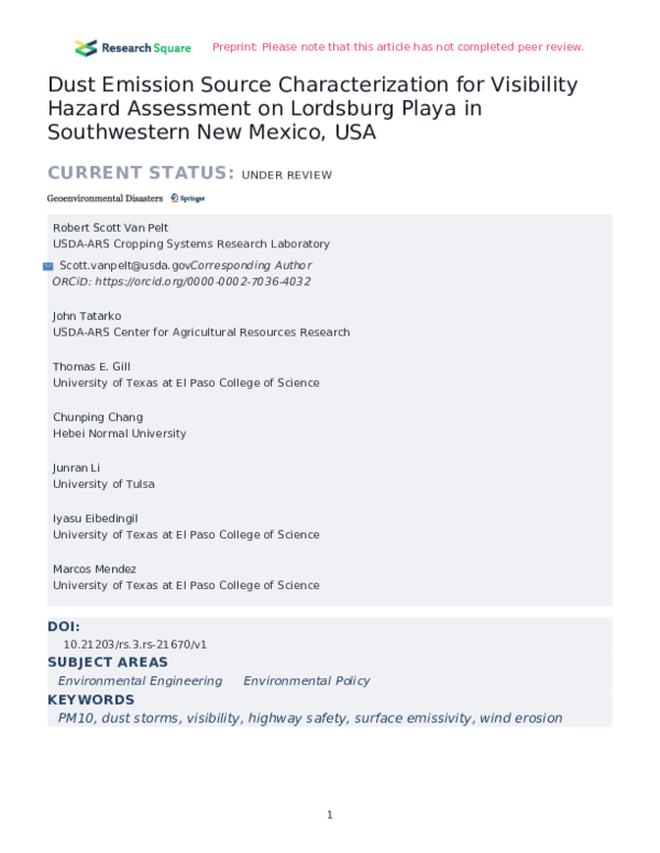 (PDF) Dust Emission Source Characterization for Visibility Hazard ...