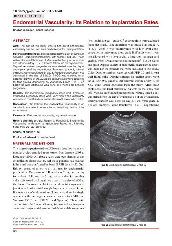 (PDF) Endometrial Vascularity: Its Relation to Implantation Rates