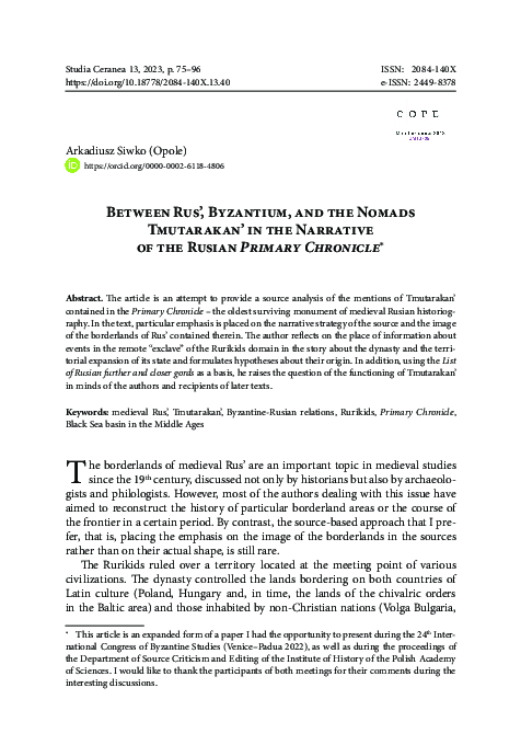 (PDF) Between Rus’, Byzantium, and the Nomads: Tmutarakan’ in the ...